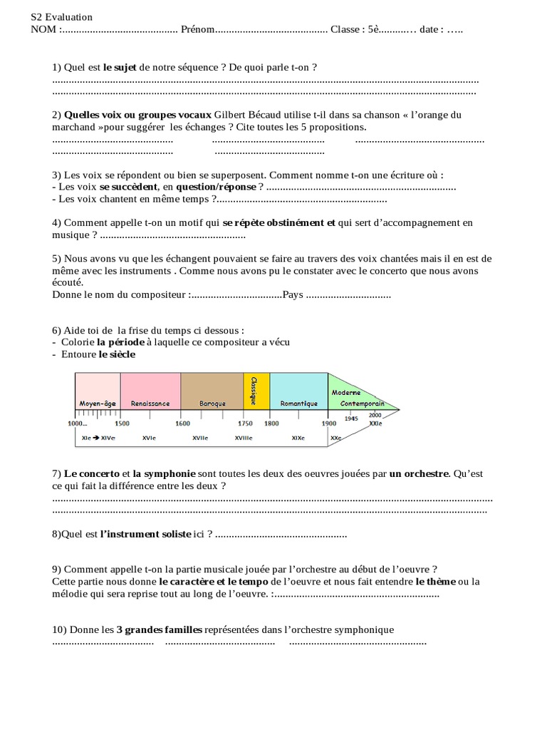 5° S2 Évaluation Dialogue | PDF | Concerto | Compositions classiques