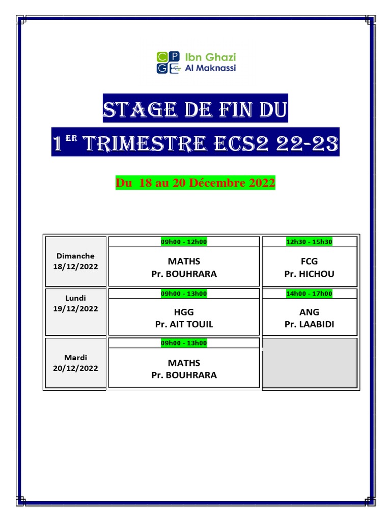 ECS2 STAGE 1er Trim 22-23 | PDF