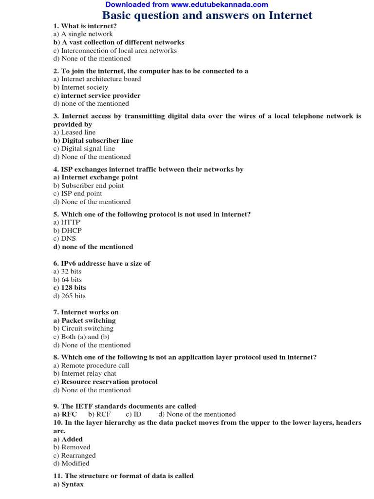 Internet Basics: MCQ Guide | PDF | Internet | Computer Network