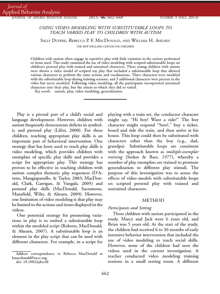 Video Modeling for Autism Play Skills | PDF | Autism | Cognitive Science