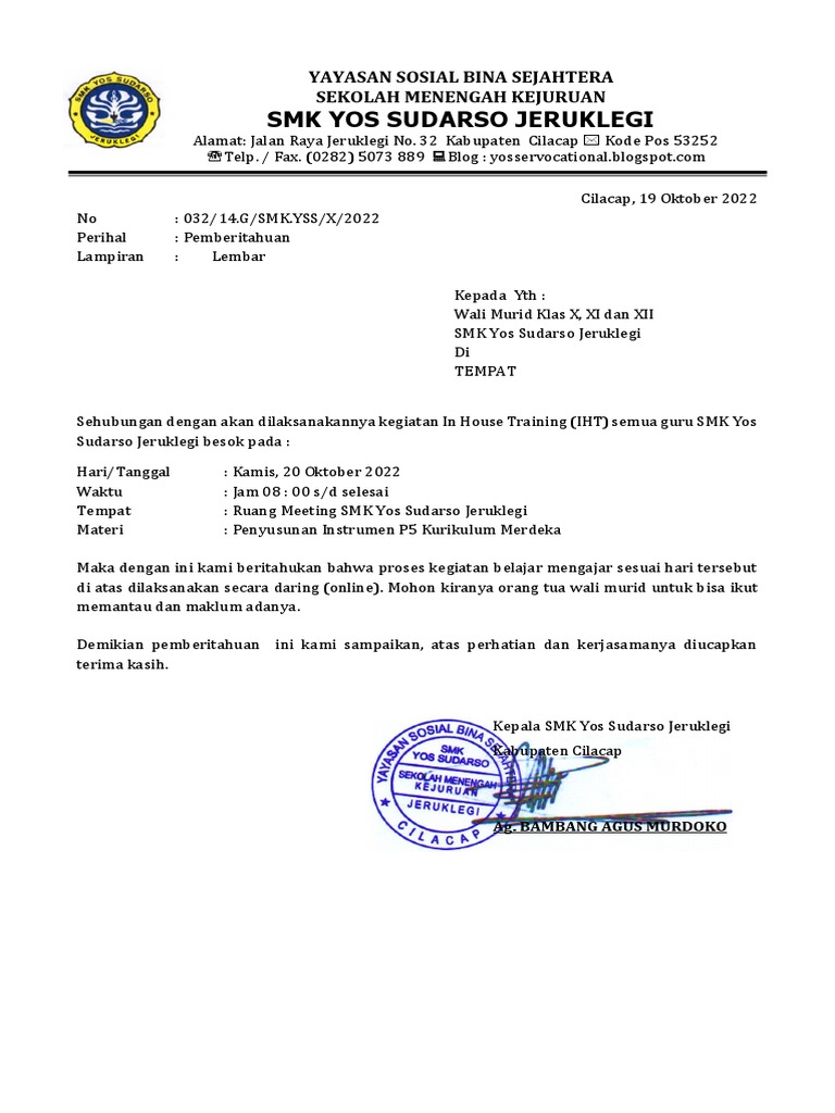 Srat Pemberitahuan KBM Daring | PDF