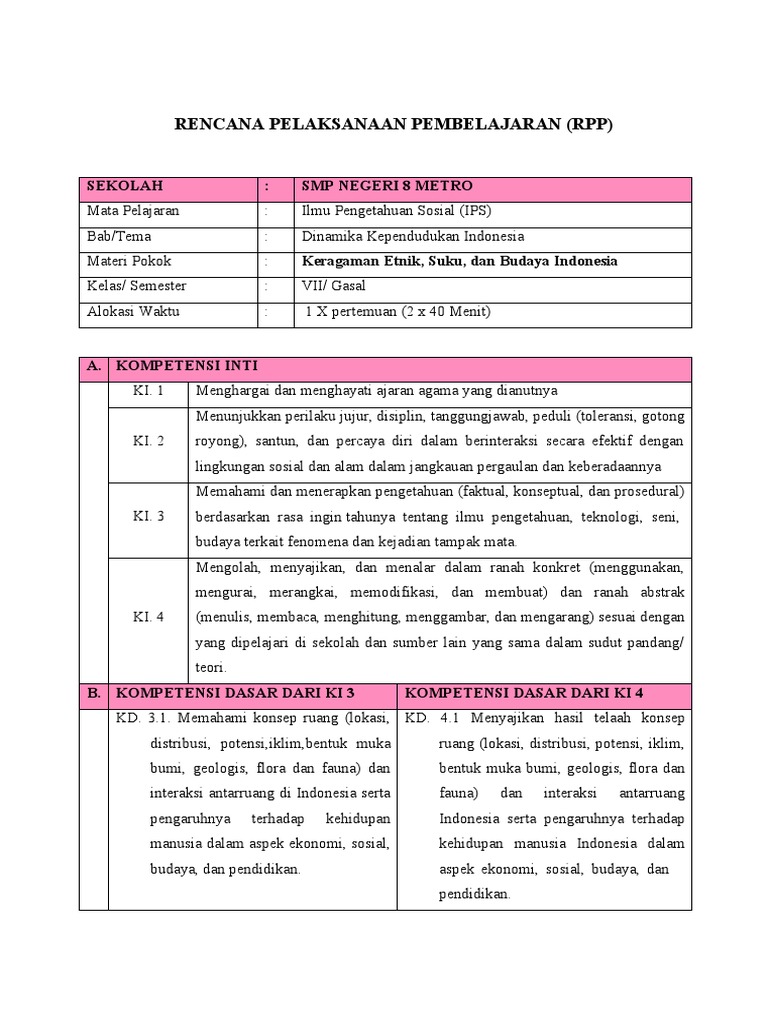 RPP Keragaman Etnik Budaya | PDF