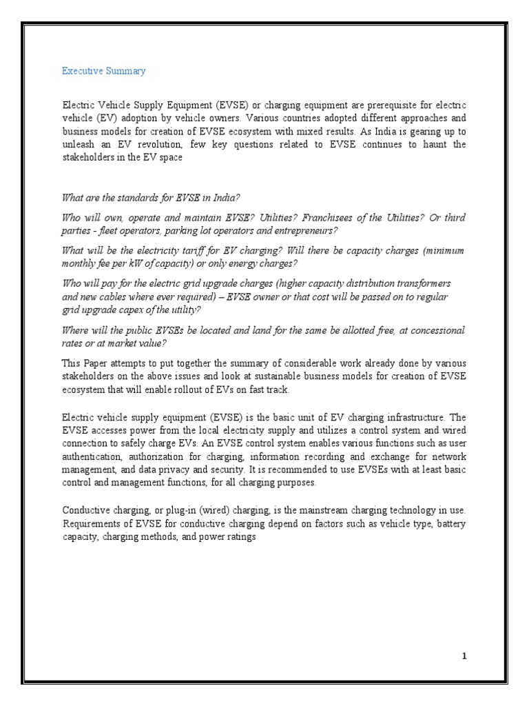Executive Summary | PDF | Electric Vehicle | Battery Charger