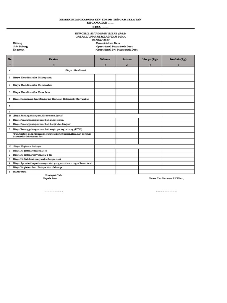 Konsep RAB Operasional 3% | PDF