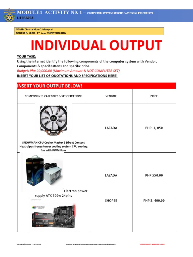 Mongcal Output 1-Litera | PDF | Central Processing Unit | Desktop Computer