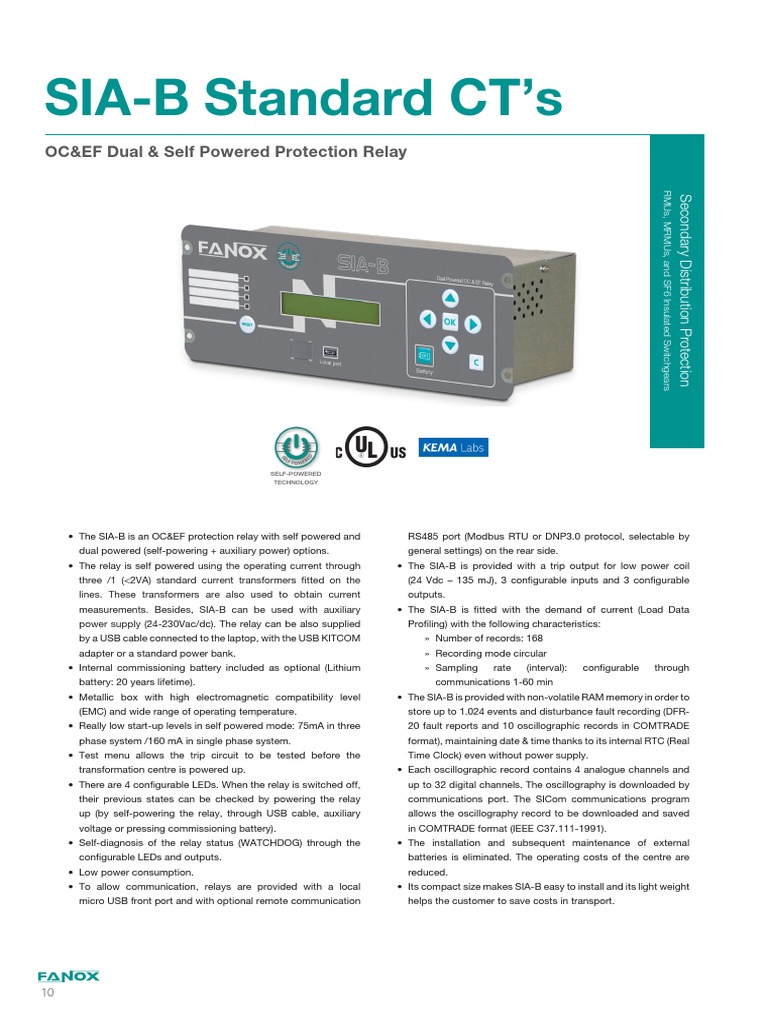 EN FANOX DATA SIABSTANDARD SELFPOWERED ProtectionRelays R14 | PDF ...