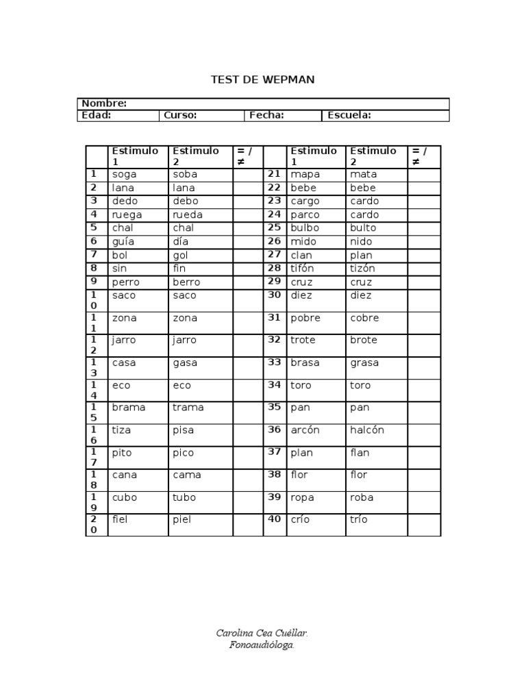 Test de Wepman Ev | PDF