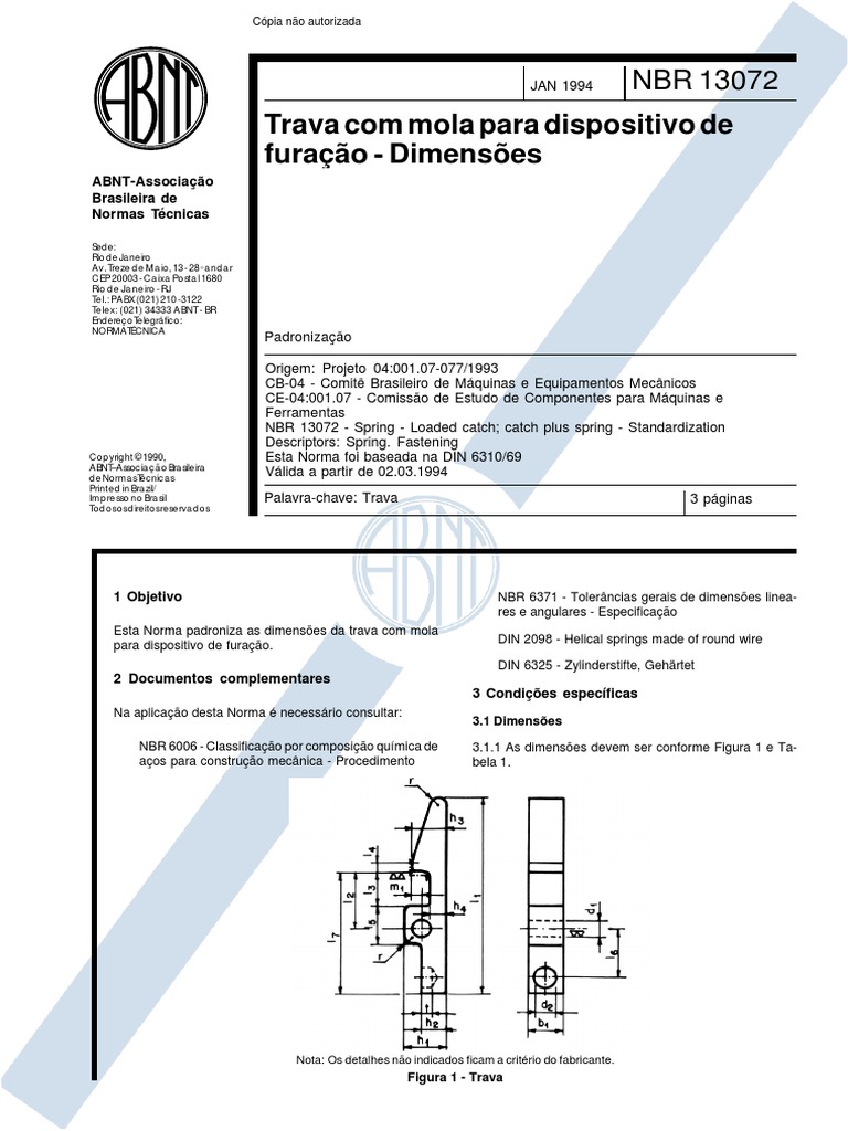NBR 13072 - Trava Com Mola para Dispositivo de Furacao - Dimensoes | PDF