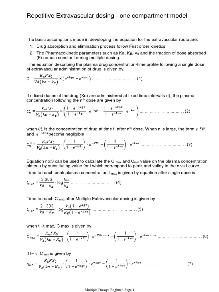 Extravascular Dosing in One Compartment Model | PDF | Science & Mathematics