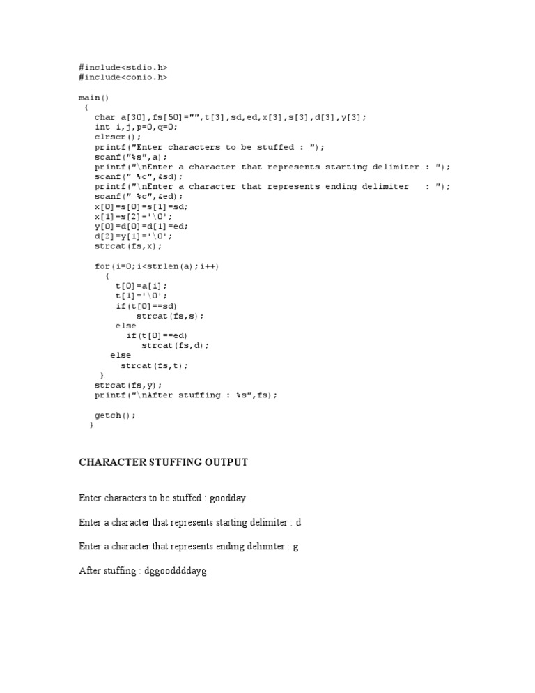 Character Stuffing Program in C | PDF | Computer Programming | Computing