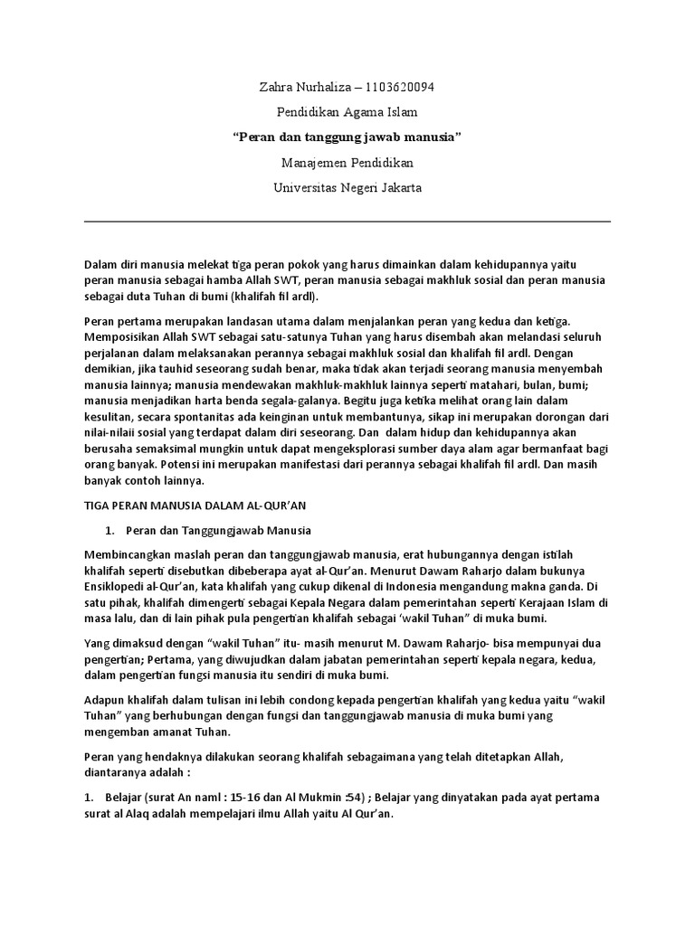 Peran Dan Tanggung Jawab Manusia | PDF