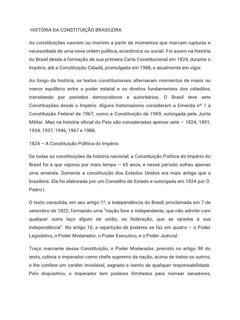 Historia Da Constituição Brasileira | PDF | República | Constituição