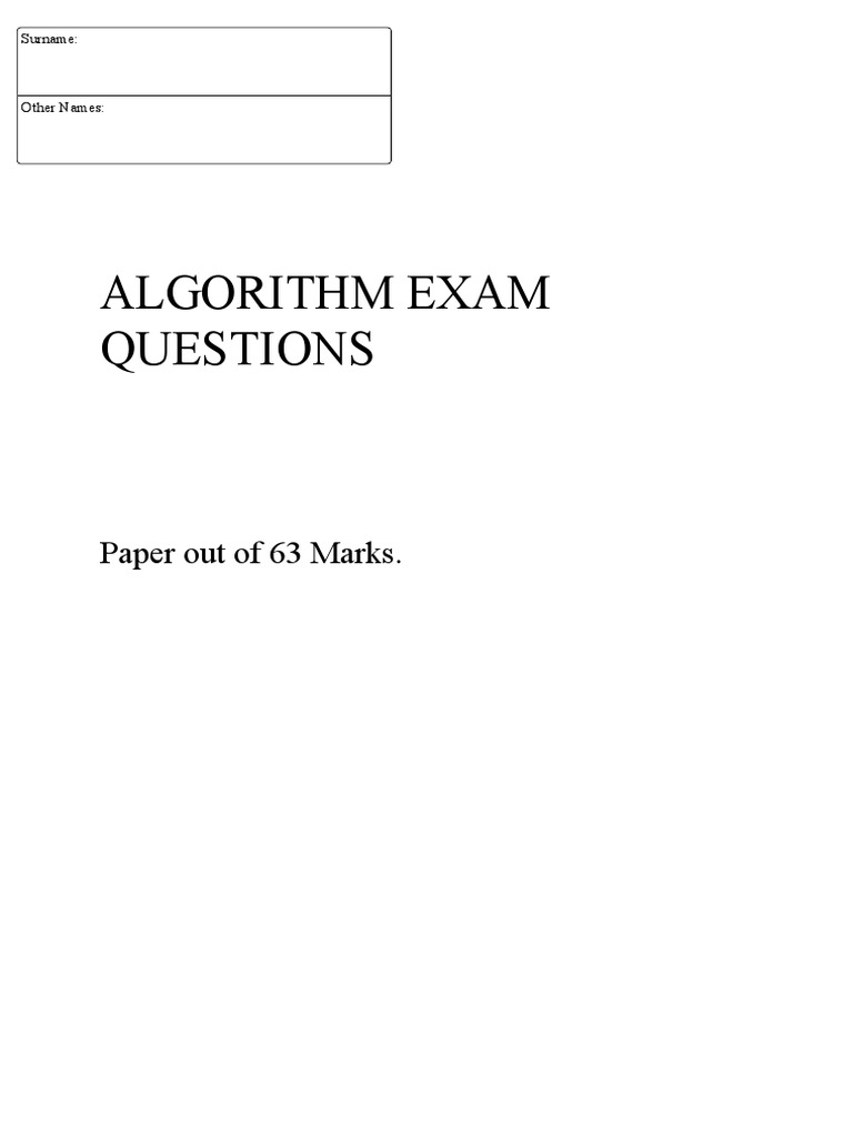 Algorithm Exam Questions | PDF | Subroutine | Algorithms Algorithm Exam Questions | PDF | Subroutine | Algorithms