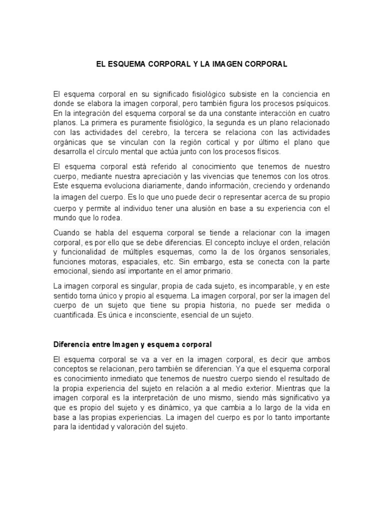 Esquema e Imagen Corporal: Definiciones y Diferencias | PDF