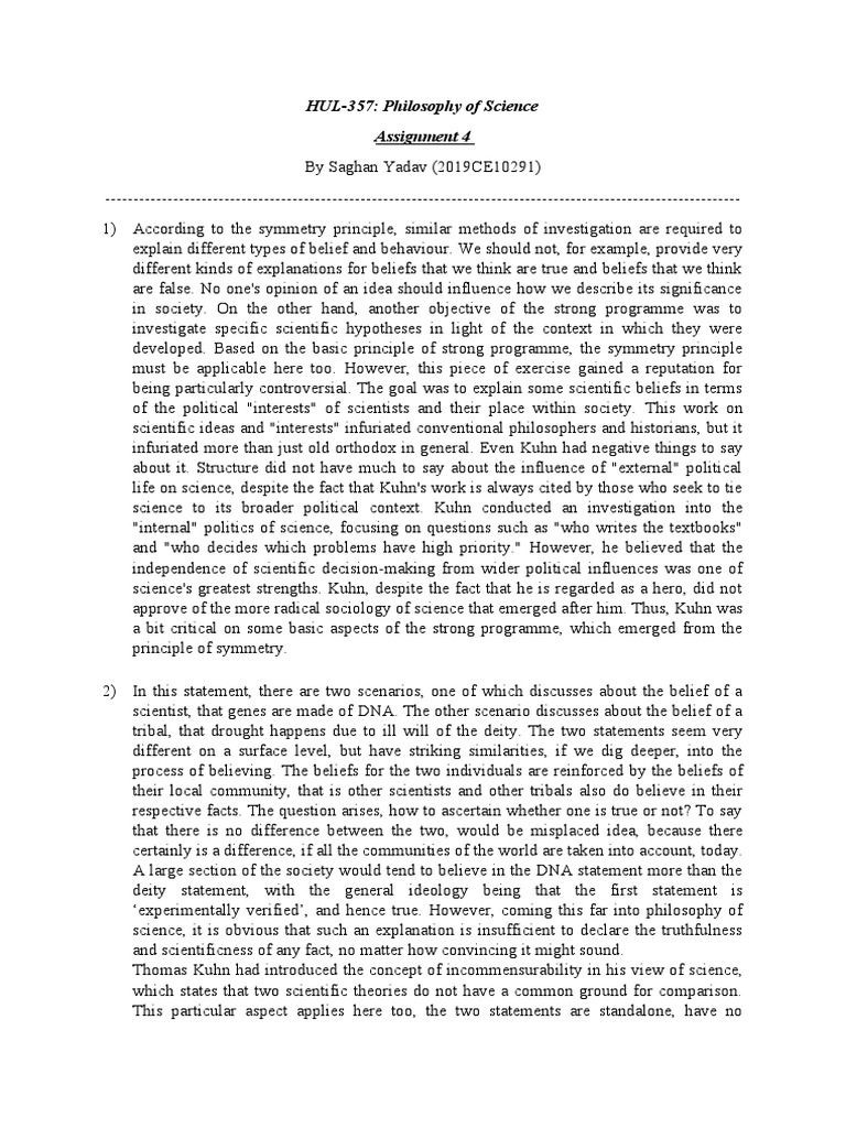 Philosophy of Science - Assignment | PDF | Science | Philosophy Of Science