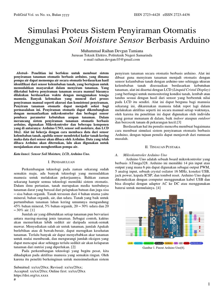 Simulasi Proteus Penyiraman Otomatis Berbasis Arduino - Jurnal - PoliGrid | PDF