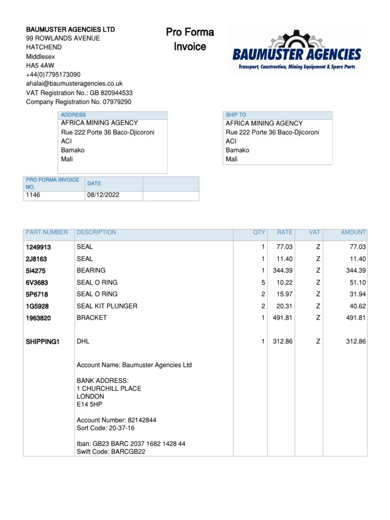 Pro Forma Invoice for Africa Mining | PDF