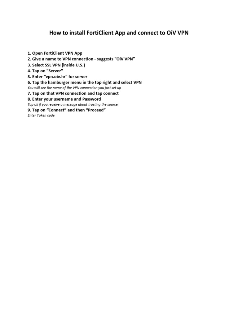 How To Install FortiClient App and Connect To OiV VPN | PDF