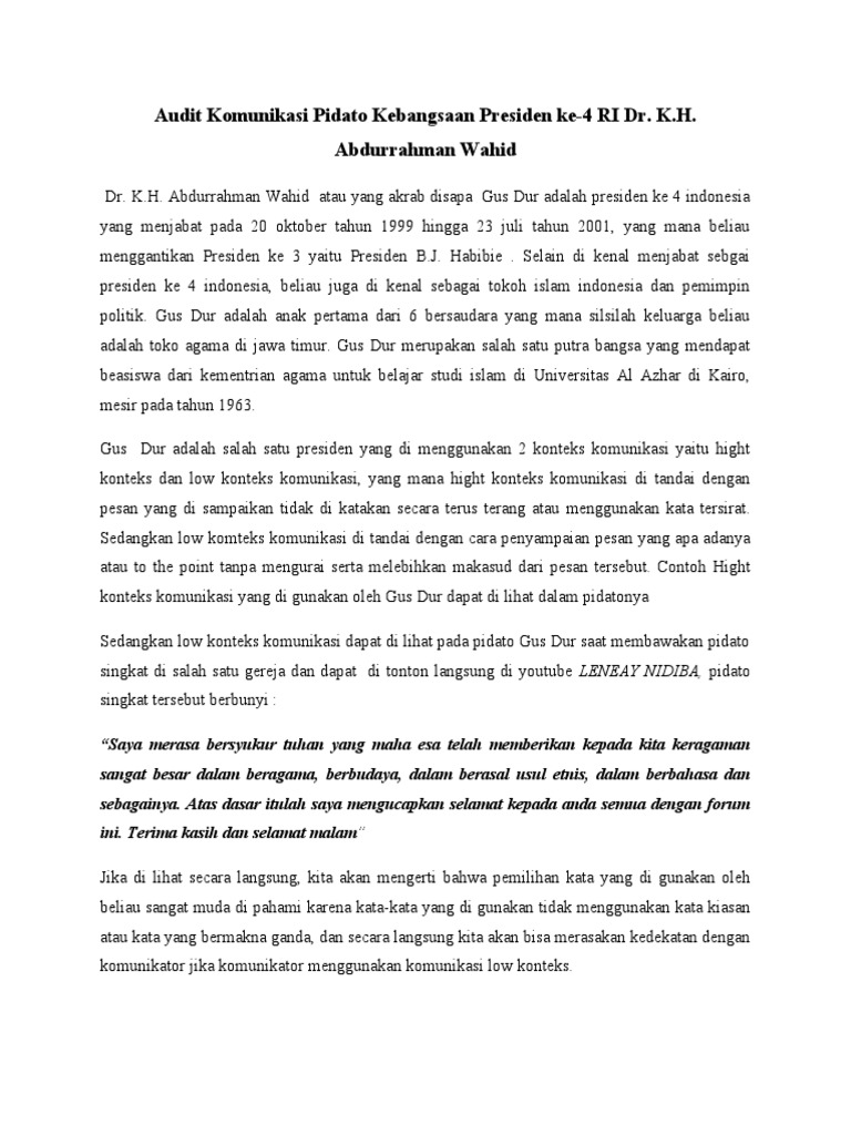 Audit Pidato Kebangsaan Gus Dur | PDF