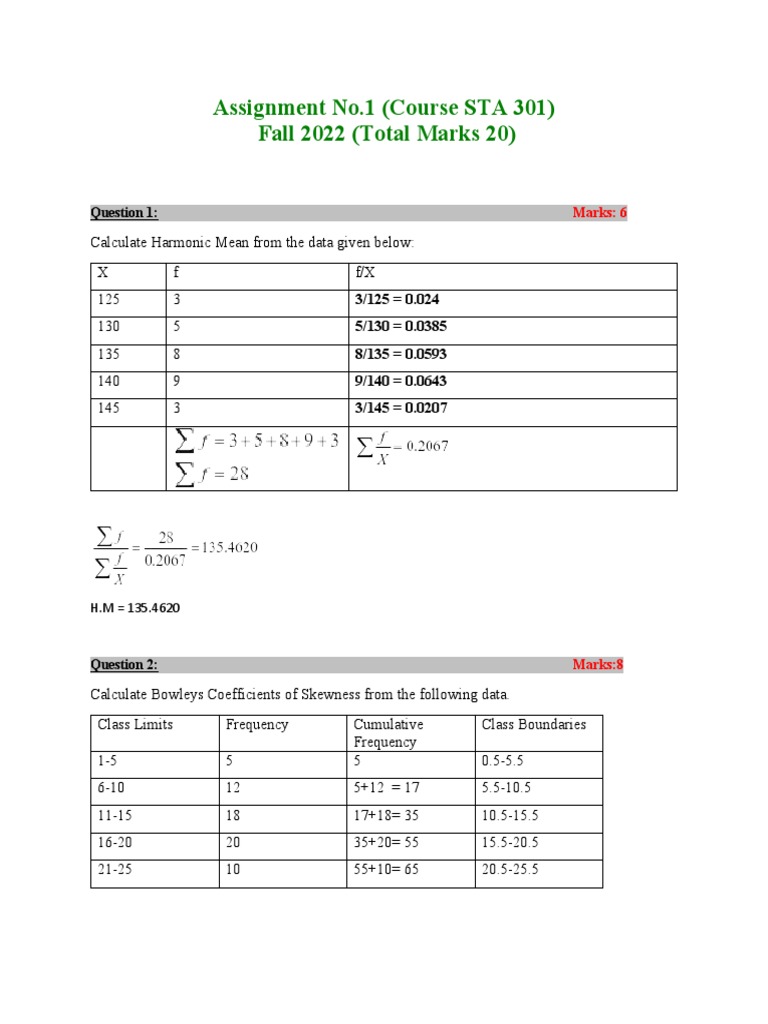 STA301 Assignment SOlutin | PDF
