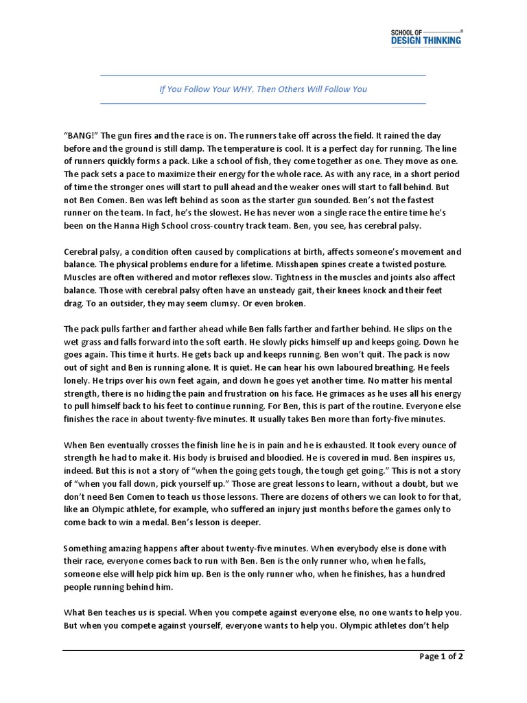Exercise 2 - If You Follow Your WHY, Then Others Will Follow You | PDF | Running | Cerebral Palsy