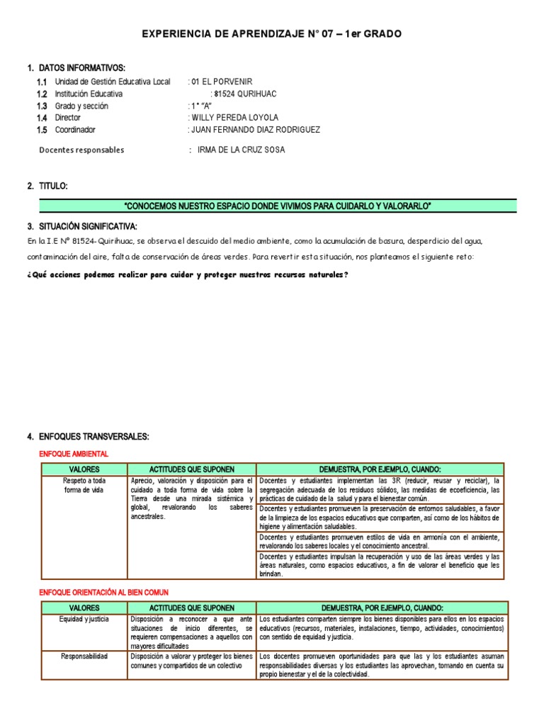1° Grado - Experiencia de Aprendizaje N°07 | PDF | Números | Aprendizaje