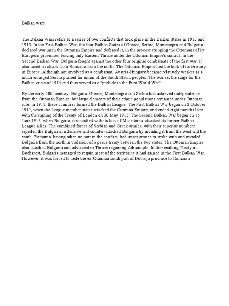 Overview of the Balkan Wars (1912-1913) | PDF