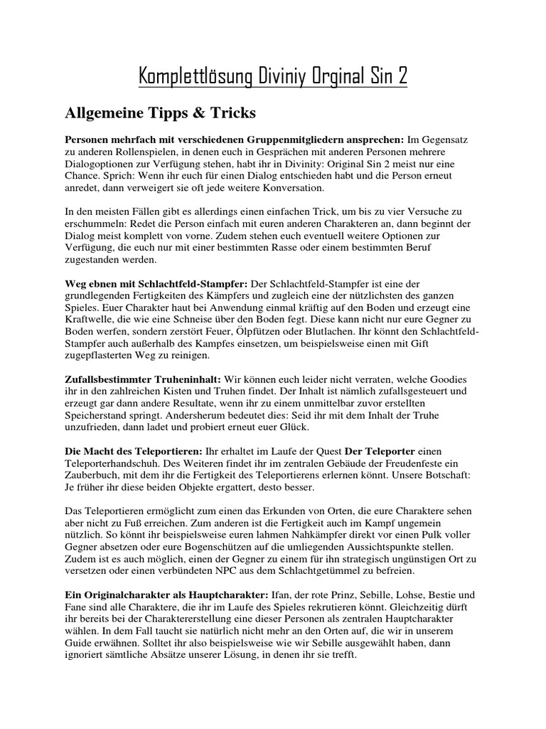 Komplettlösung Diviniy Orginal Sin 2 Ver.1.0 | PDF
