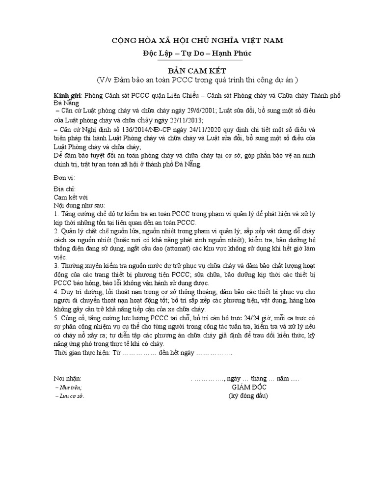 Văn Bản Cam Kết PCCC Với Ca PCCC | PDF