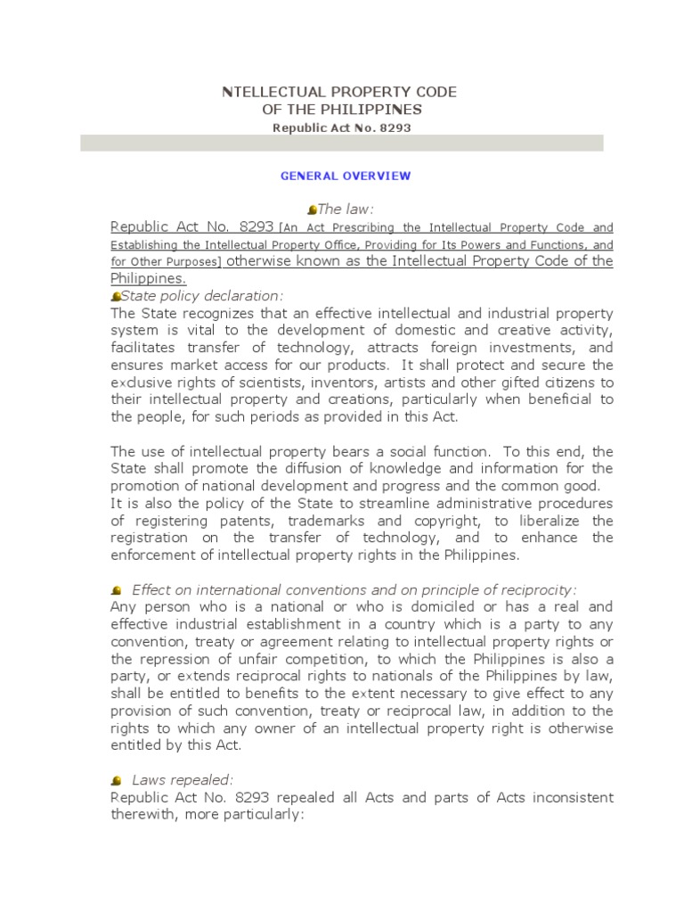 Overview of RA 8293: IP Code Philippines | PDF | Intellectual Property ...