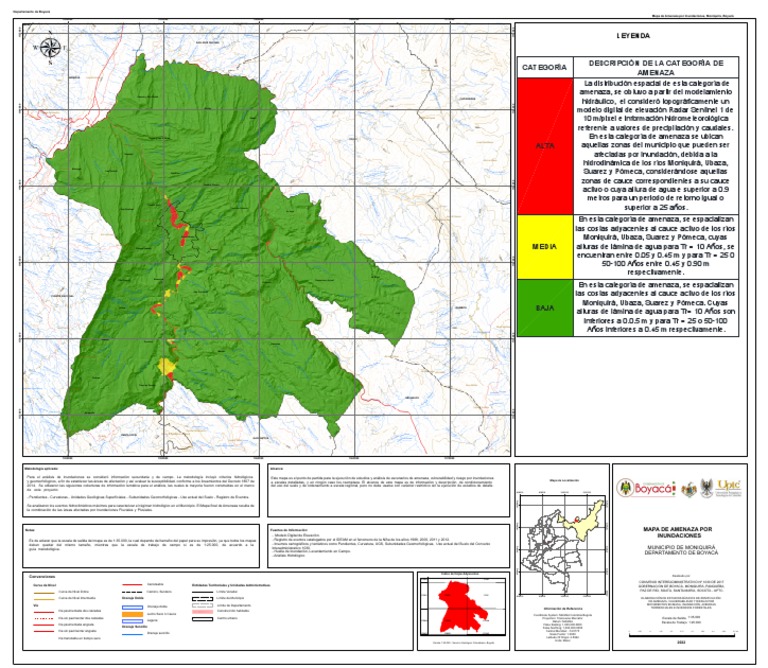 Mapa de amenaza por inundaciones en Moniquirá, Boyacá que identifica ...
