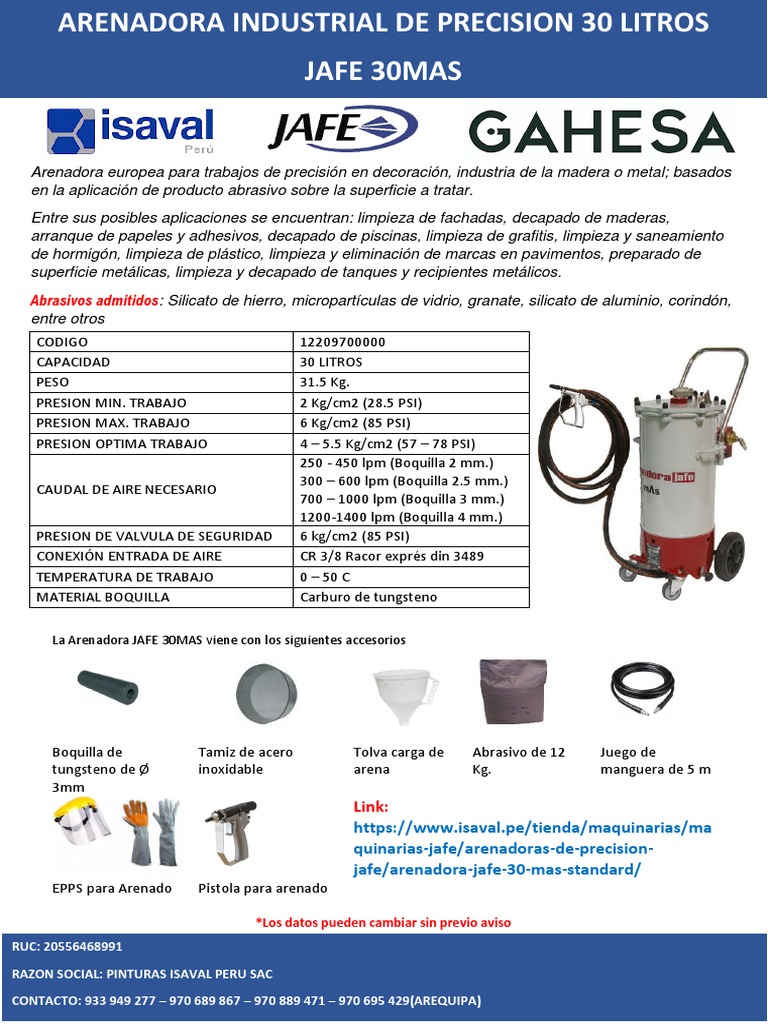 Ficha Técnica - ARENADORA-JAFE-30MAS | PDF | Abrasivo | Rieles