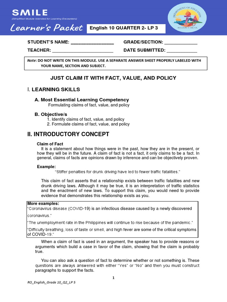 Formulating Claims of Fact, Value, and Policy: An English Lesson on ...