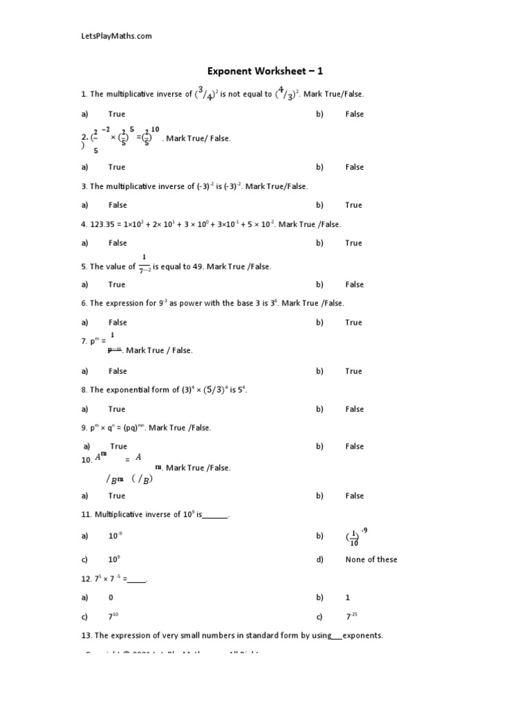 Exponents and Powers Worksheet-1cl8 | PDF | Exponentiation | Combinatorics