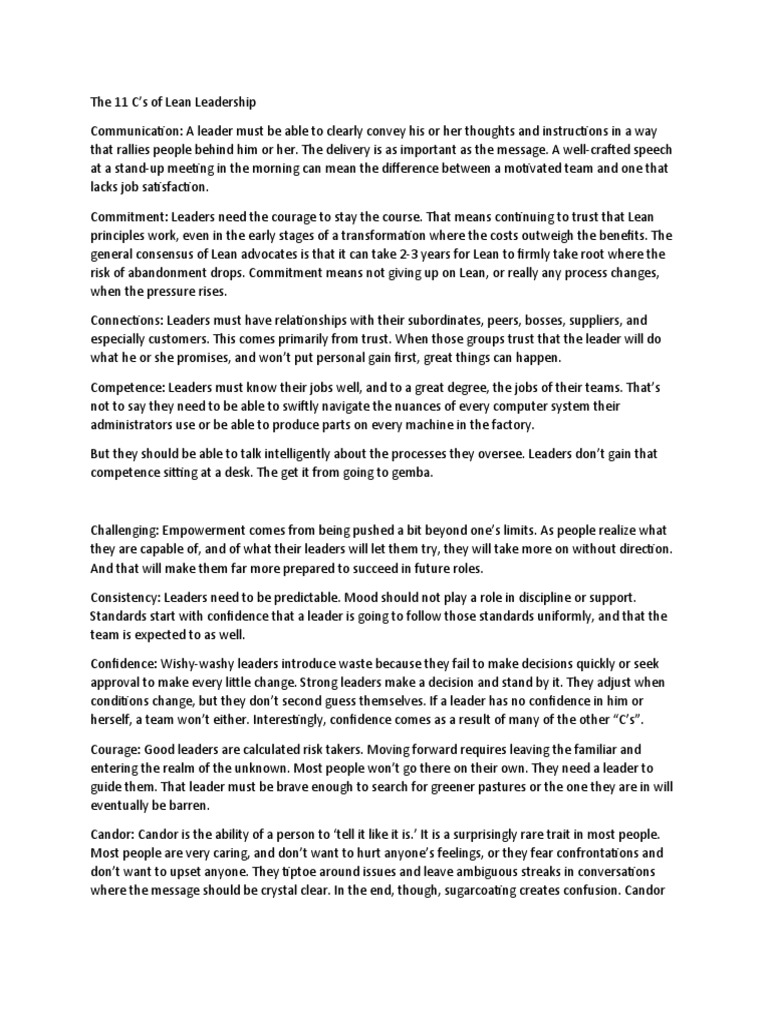 The 11 C's of Lean Leadership: Key Traits for Guiding Continuous ...