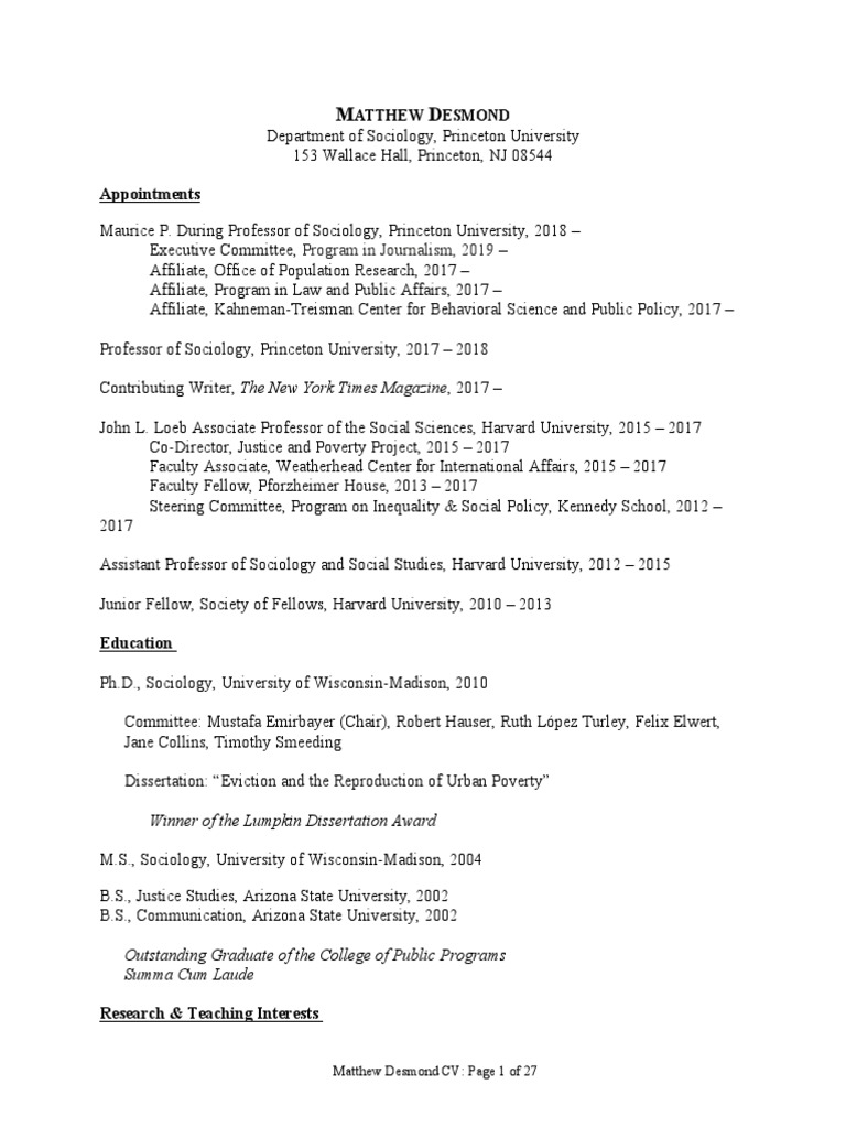 Matthew Desmond's Impressive Academic Career and Accomplishments | PDF ...
