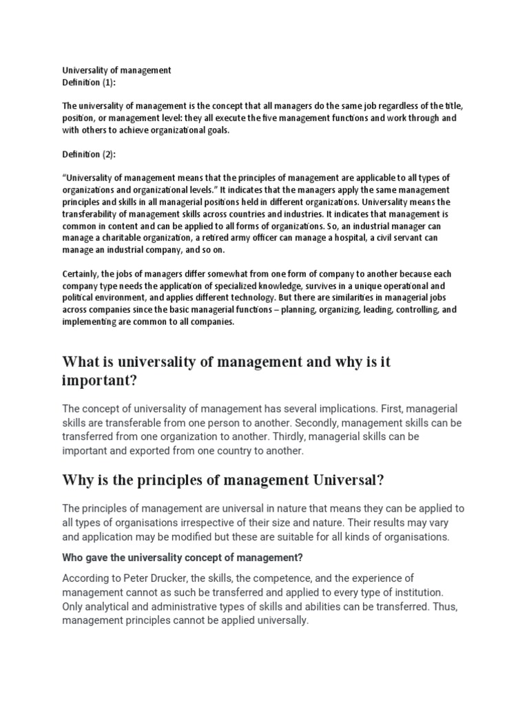 Universality of Management | PDF | Goal | Performance Appraisal