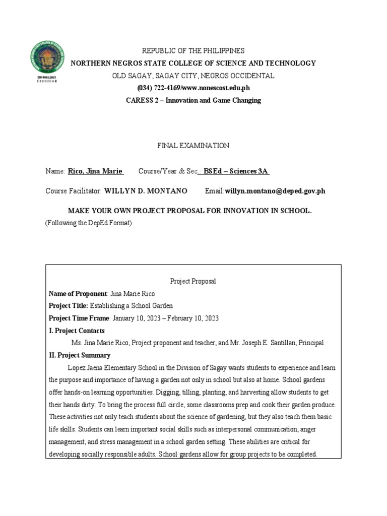 School Garden Project Proposal | PDF | Learning | Cognition