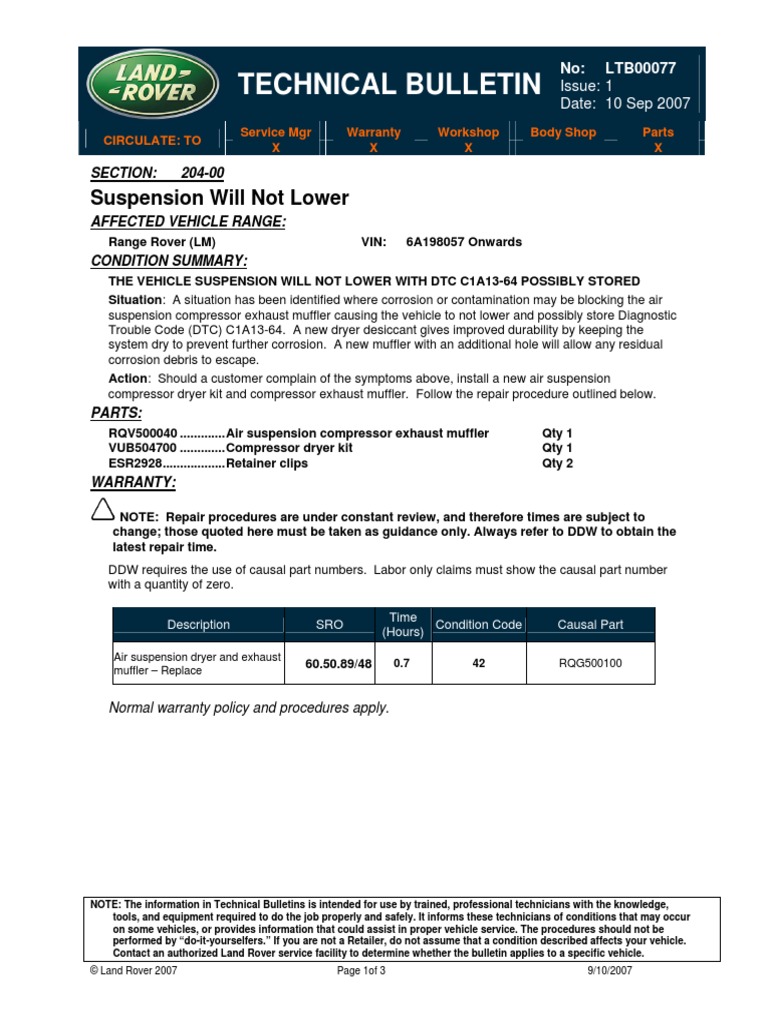 Suspension Will Not Lower C1a13-64 | PDF | Vehicles | Manufactured Goods