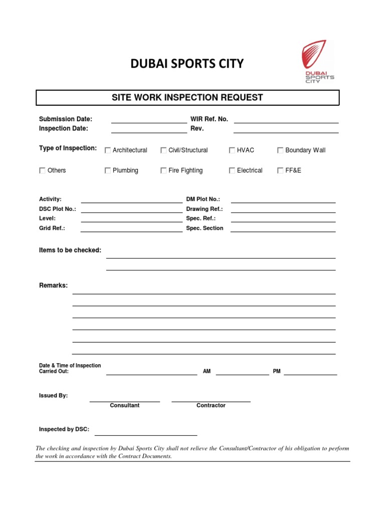 Work Inspection Request Form | PDF | Technology & Engineering