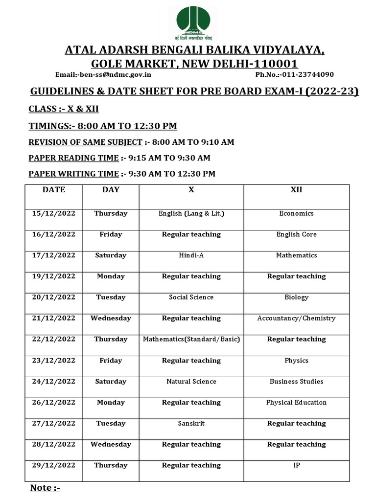 Guidelines & Date Sheet For Pre Board | PDF