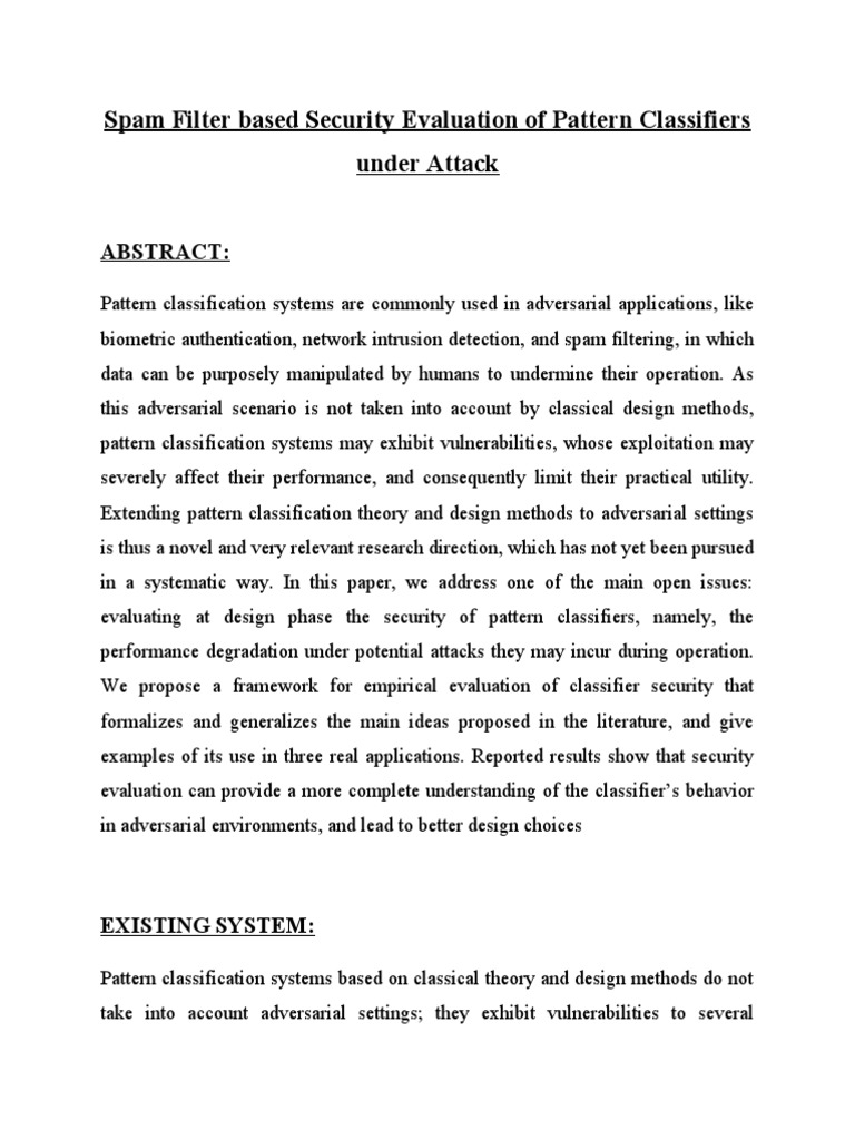 Spam Filter Based Security Evaluation of Pattern Classifiers Under Attack | PDF | Computer ...