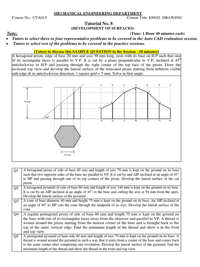 Tutorial 8-Development of Surfaces | PDF | Euclidean Geometry | Geometry