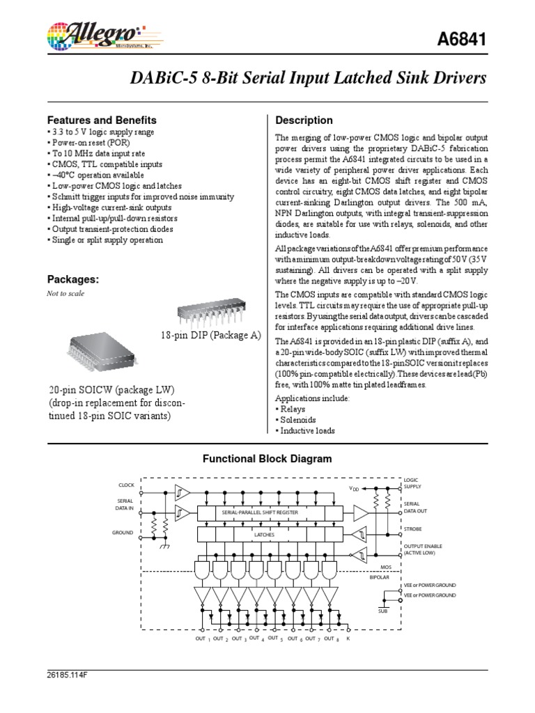 Dabic-5 8-Bit Serial Input Latched Sink Drivers: Description Features ...