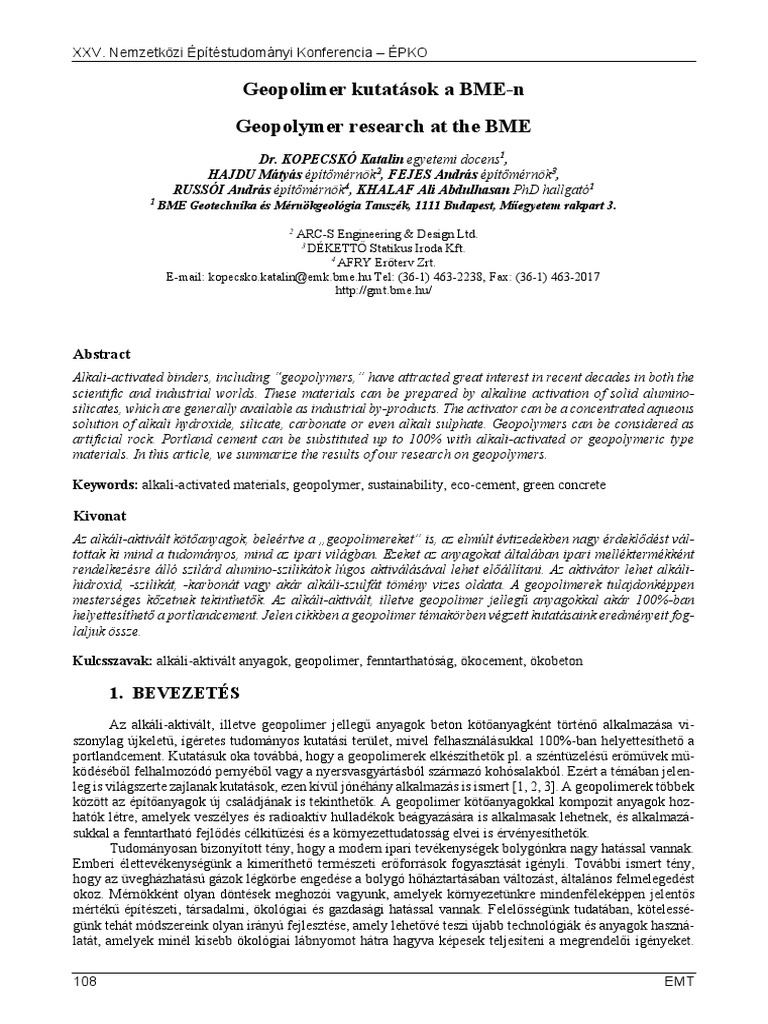 Geopolymer Research at The BME | PDF