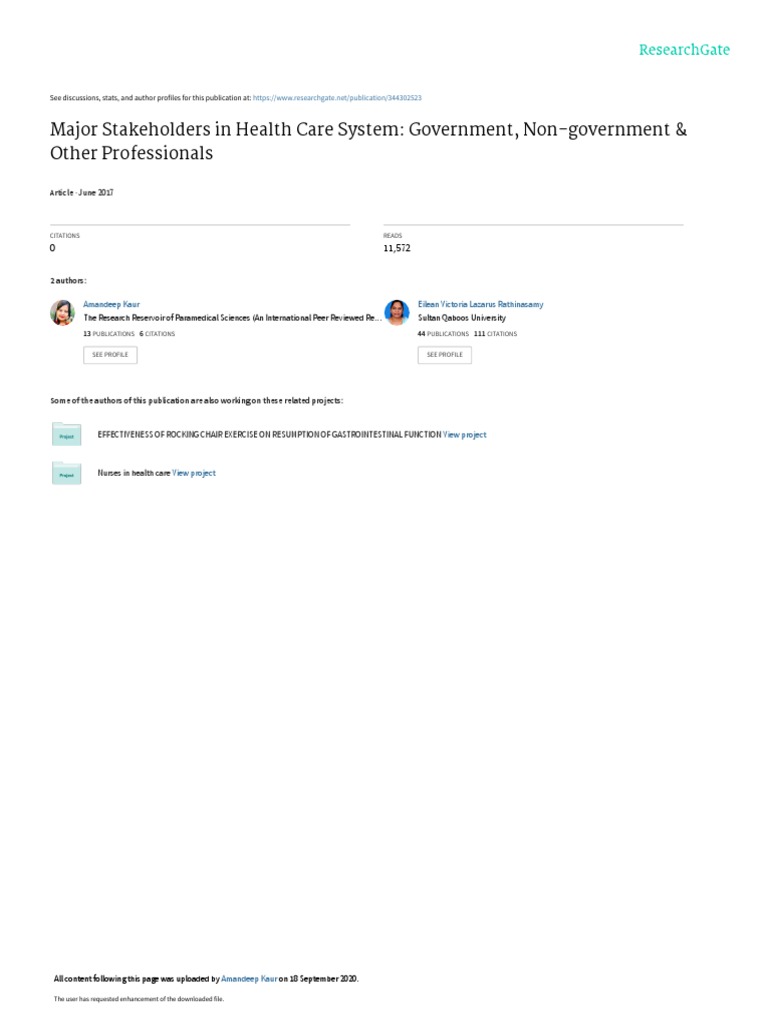 Major Stakeholders in Healthcare System | PDF | Health Care ...