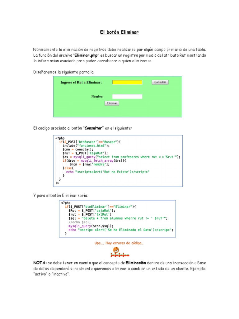 2º Clase - Mantenedor de Datos en PHP - Eliminar | PDF | Negocios