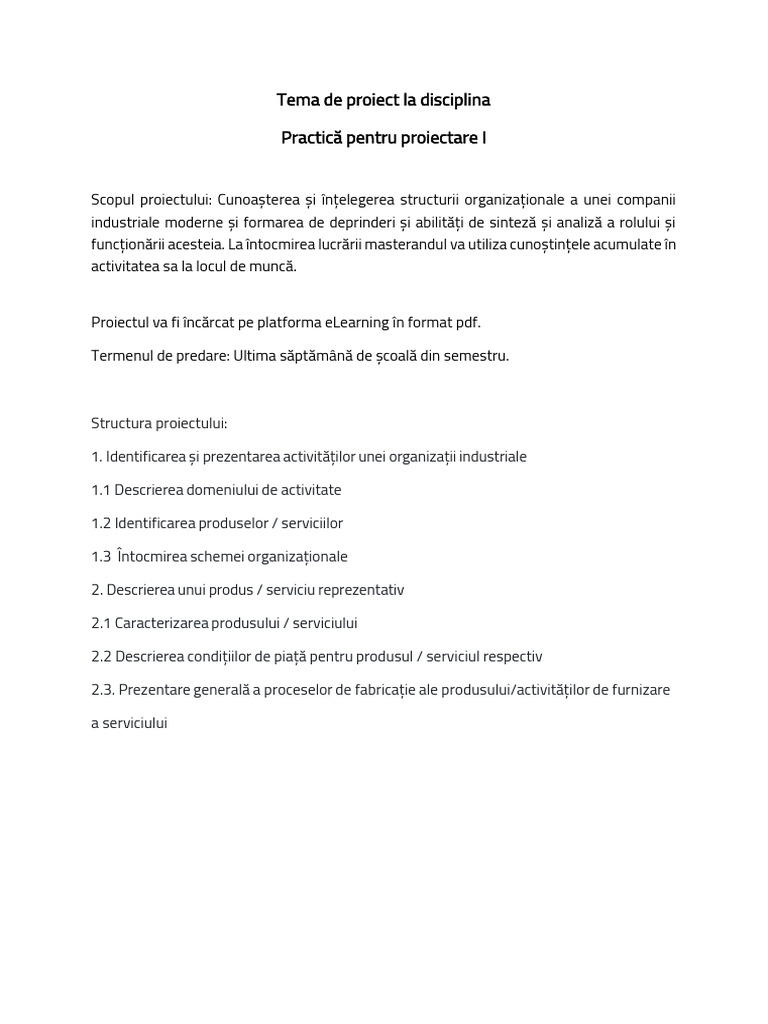 Tema de Proiect Practica Pentru Proiectare I | PDF