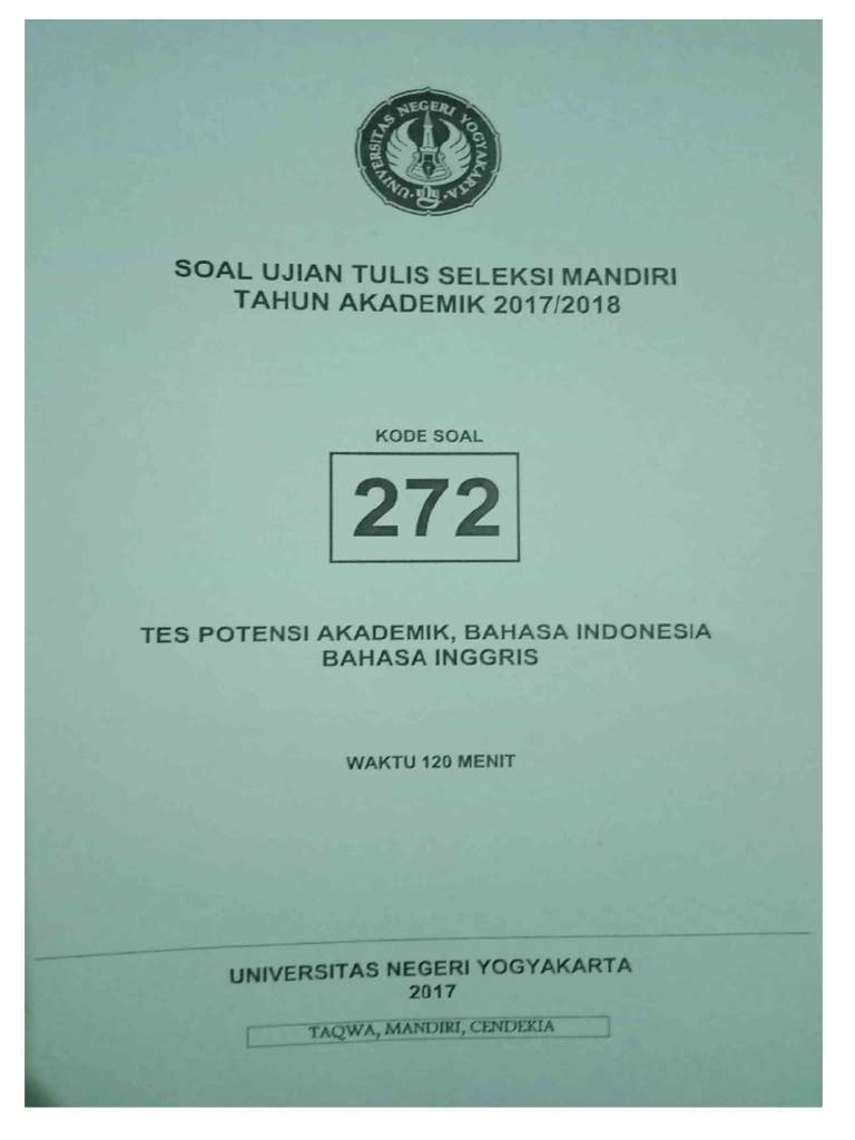 SM UNY 2017 TPA, Bahasa Indonesia, Dan Bahasa Inggris Kode 272 | PDF