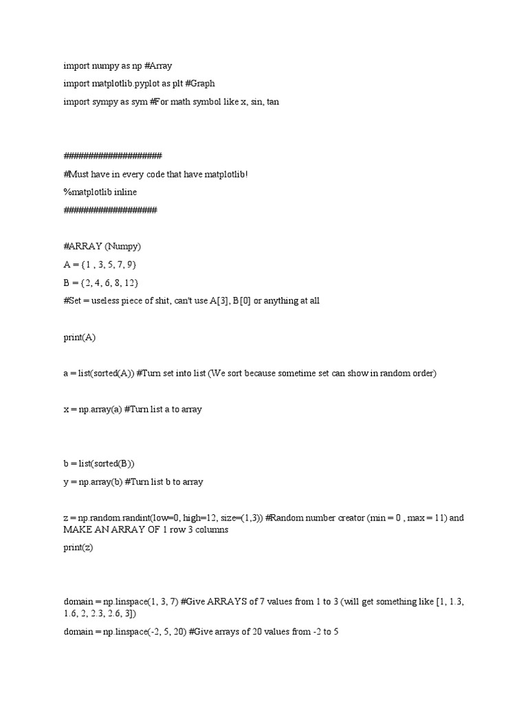 Numpy and MatplotlibPyplot | PDF Numpy and MatplotlibPyplot | PDF